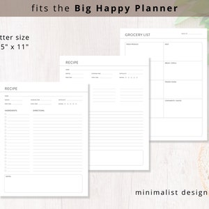 Minimalist Blank Recipe Templates Bundle PDF, Includes Grocery List for ...