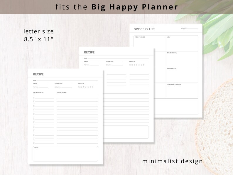 Minimalist Blank Recipe Templates Bundle PDF, Includes Grocery List for ...