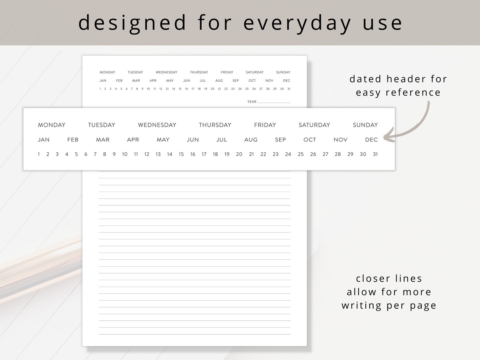 Minimalist Lined Writing Paper With Dates for Note Taking & Studying ...