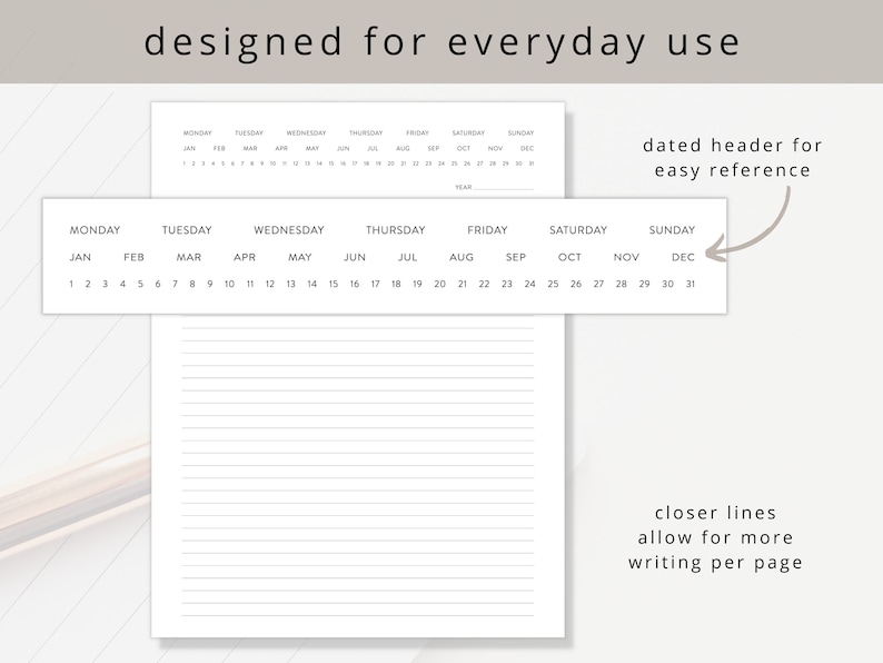 Minimalist Lined Writing Paper With Dates for Note Taking & Studying ...