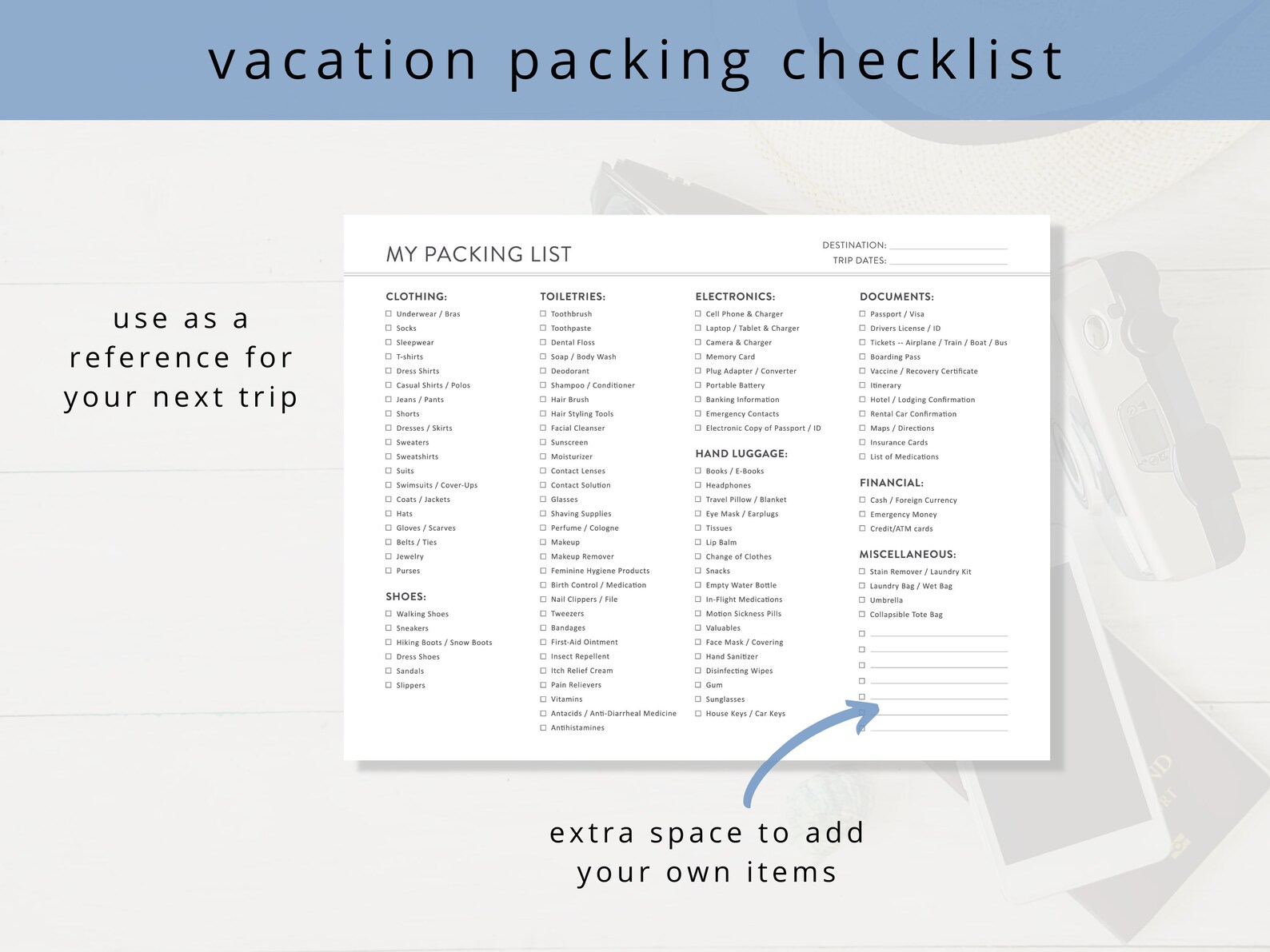 Minimalist Vacation Packing List PDF for Organized Travel - Etsy