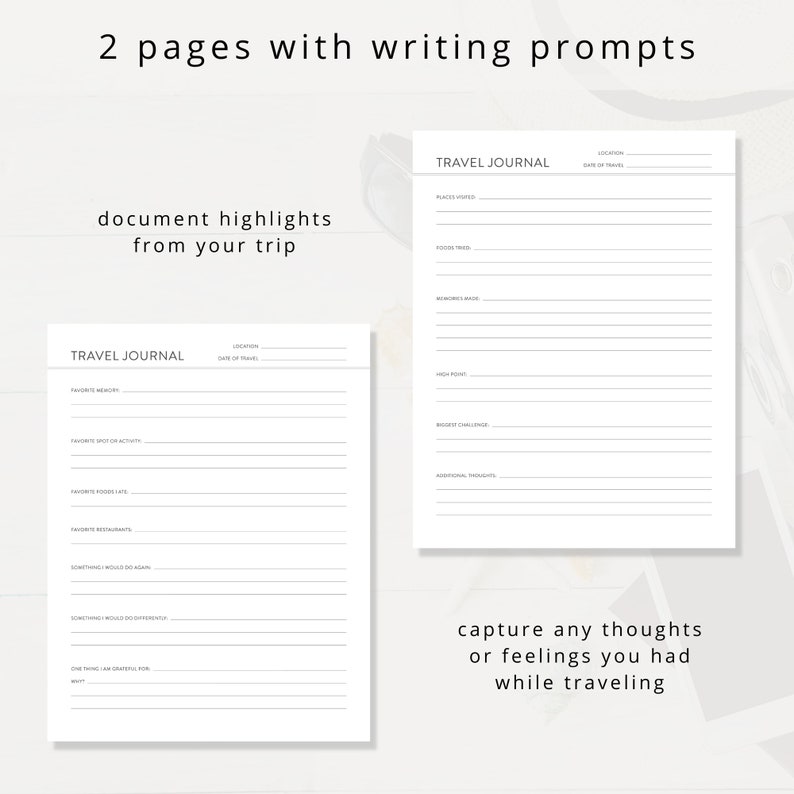 Printable Travel Journal Template: Mindful Reflection Diary (US Letter ...