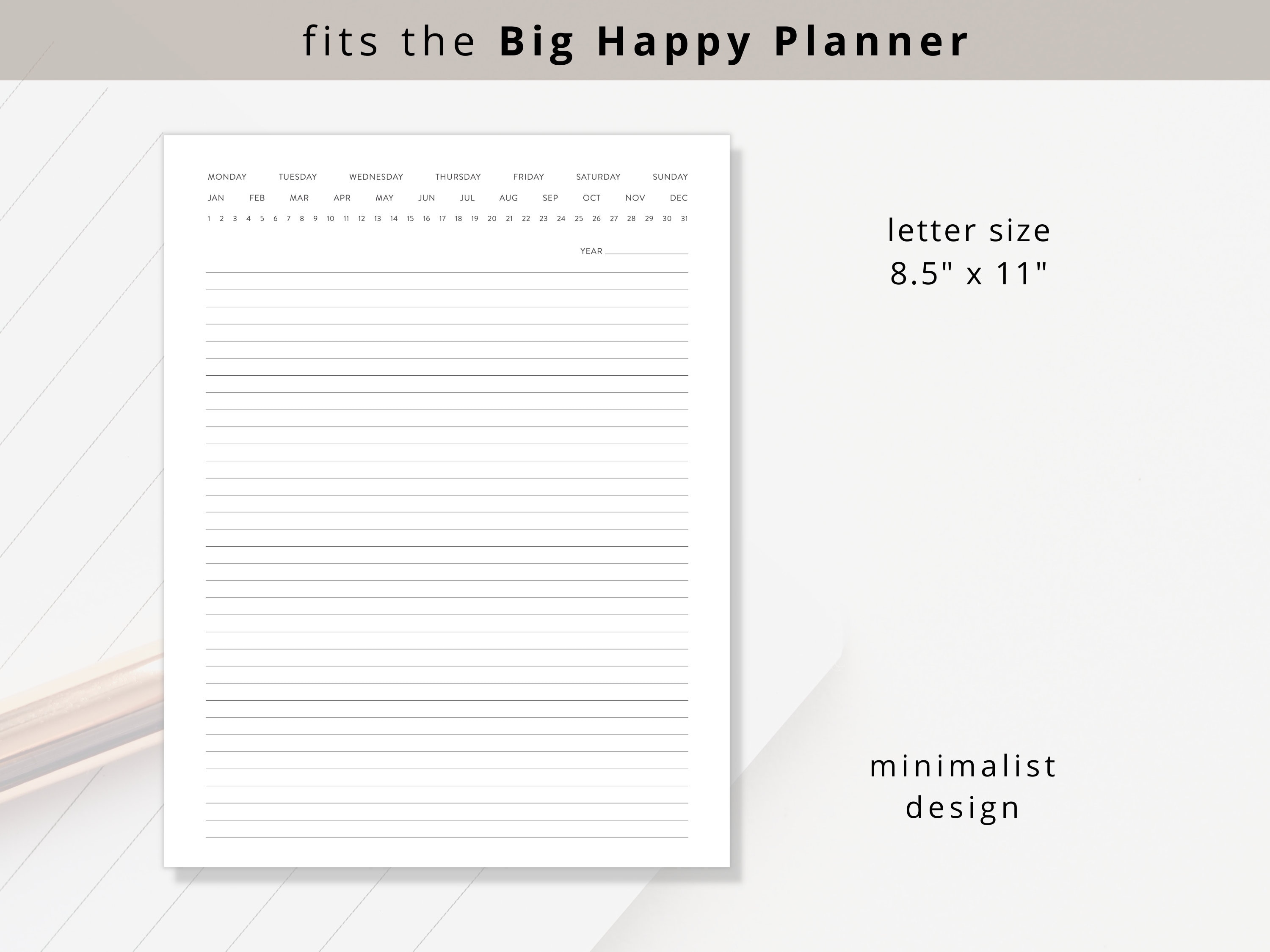 Minimalist Lined Writing Paper With Dates for Note Taking & Studying ...