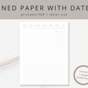 Minimalist Lined Writing Paper With Dates for Note Taking & Studying ...