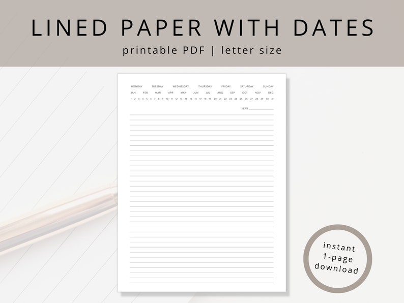 Minimalist Lined Writing Paper With Dates for Note Taking & Studying ...