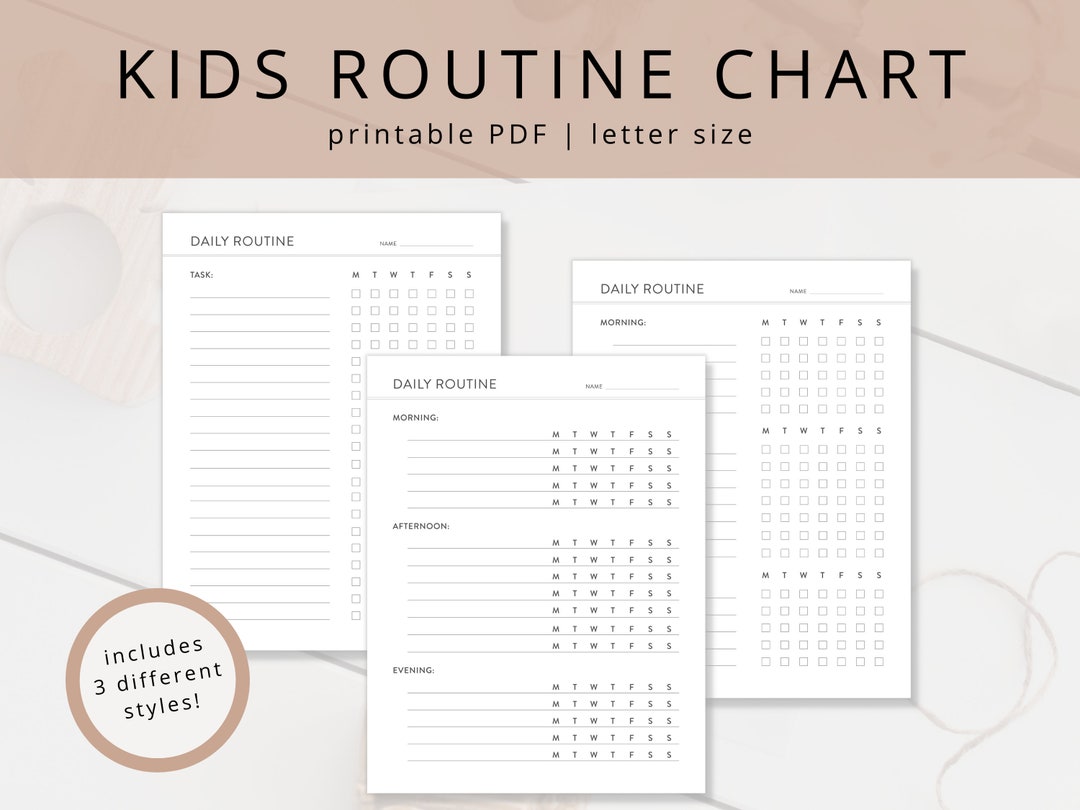 Kids Daily Routine Chart PDF Template, Printable Daily Checklist for ...