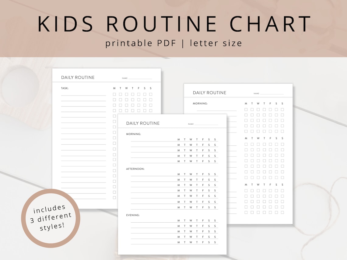 PDF-Vorlage für die tägliche Routine für Kinder, druckbare Checkliste ...
