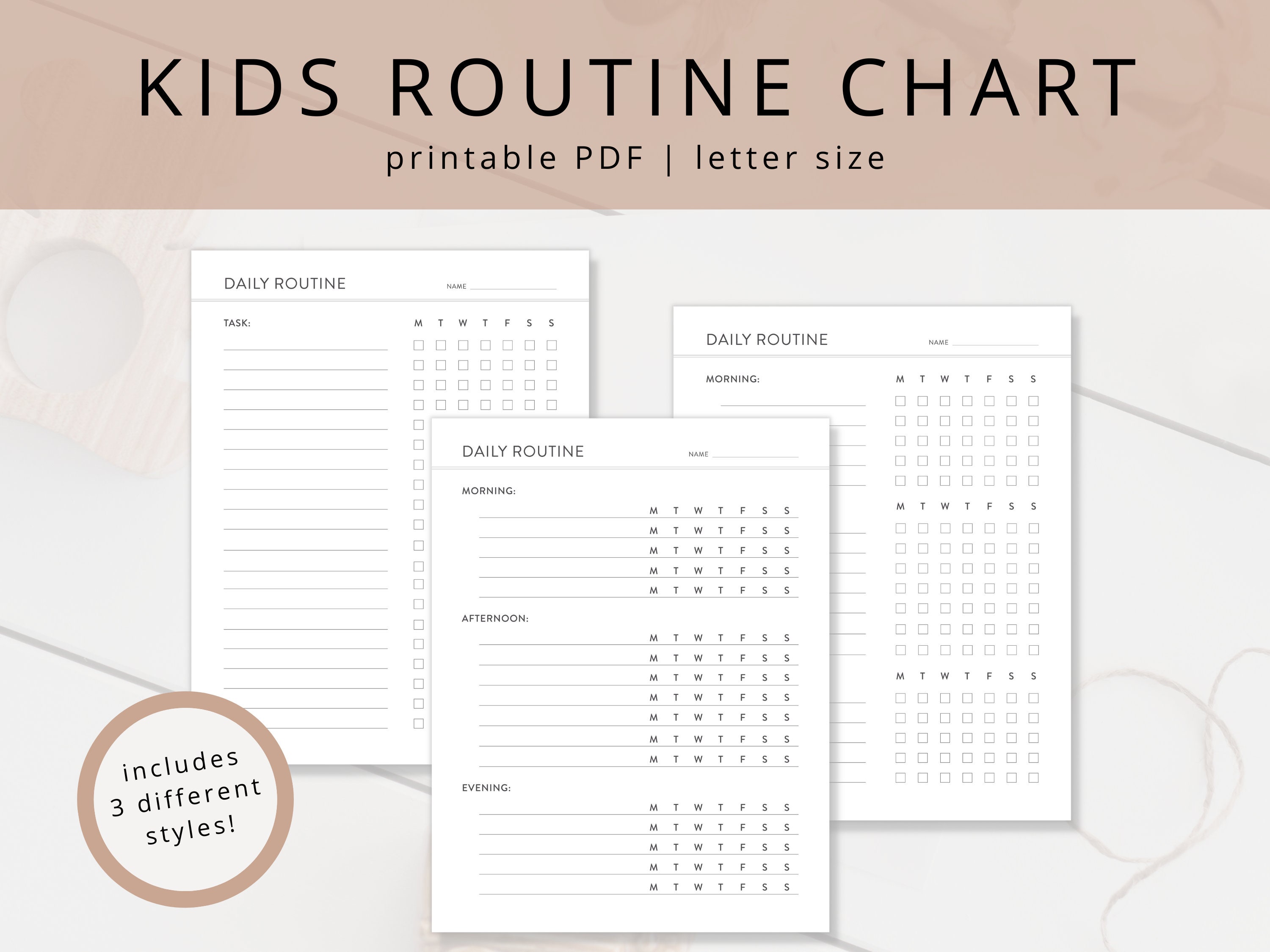 Kids Daily Routine Chart PDF Template, Printable Daily Checklist for ...