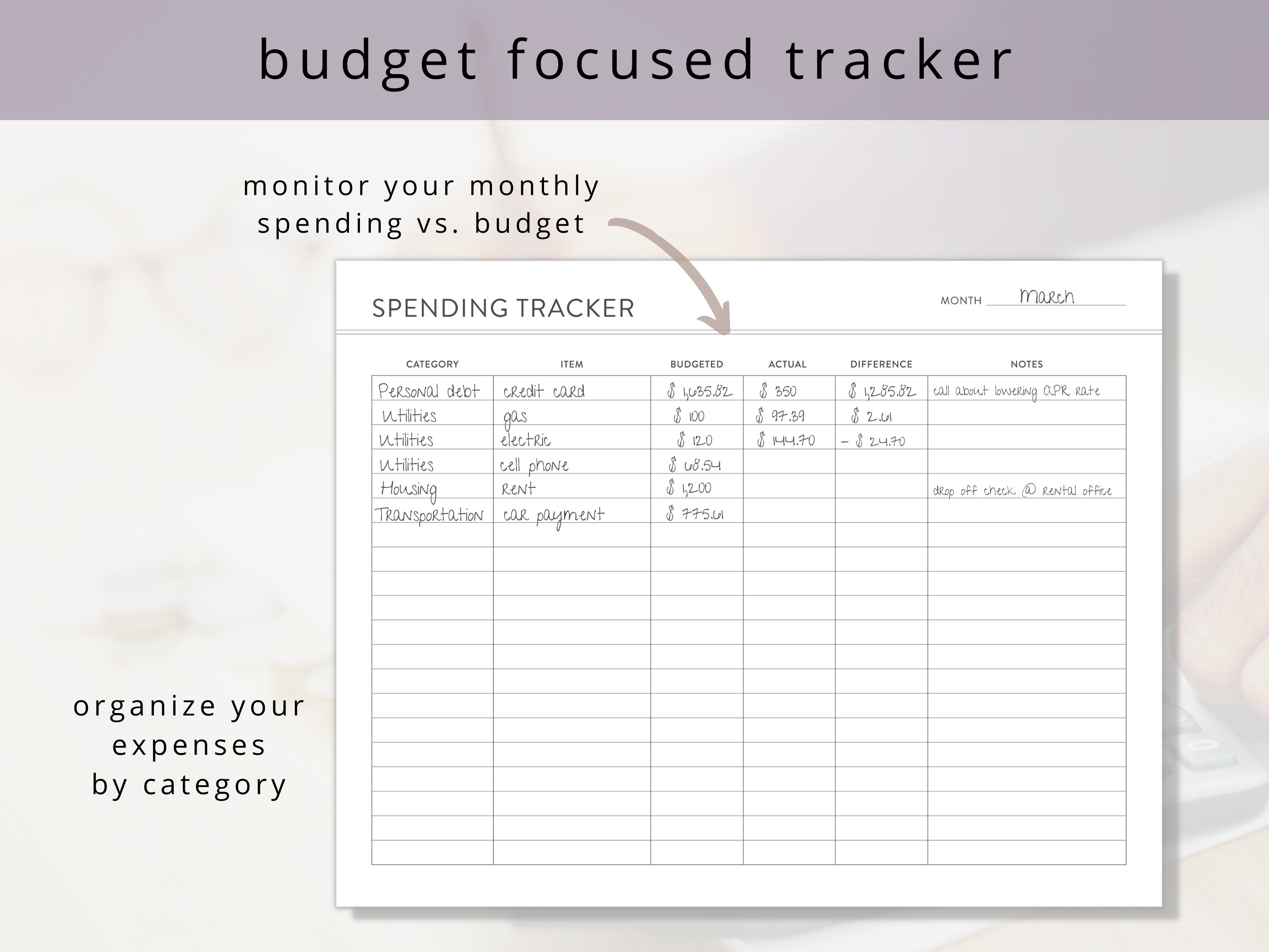 Minimalist Spending Tracker PDF Template for Personal Money Management ...
