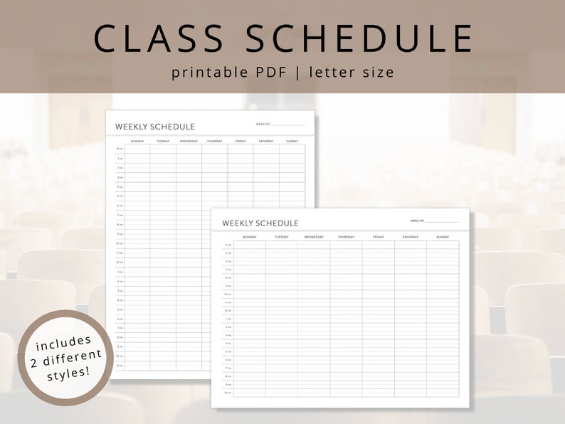 Minimalist Class Schedule PDF Template for School Week Organization ...