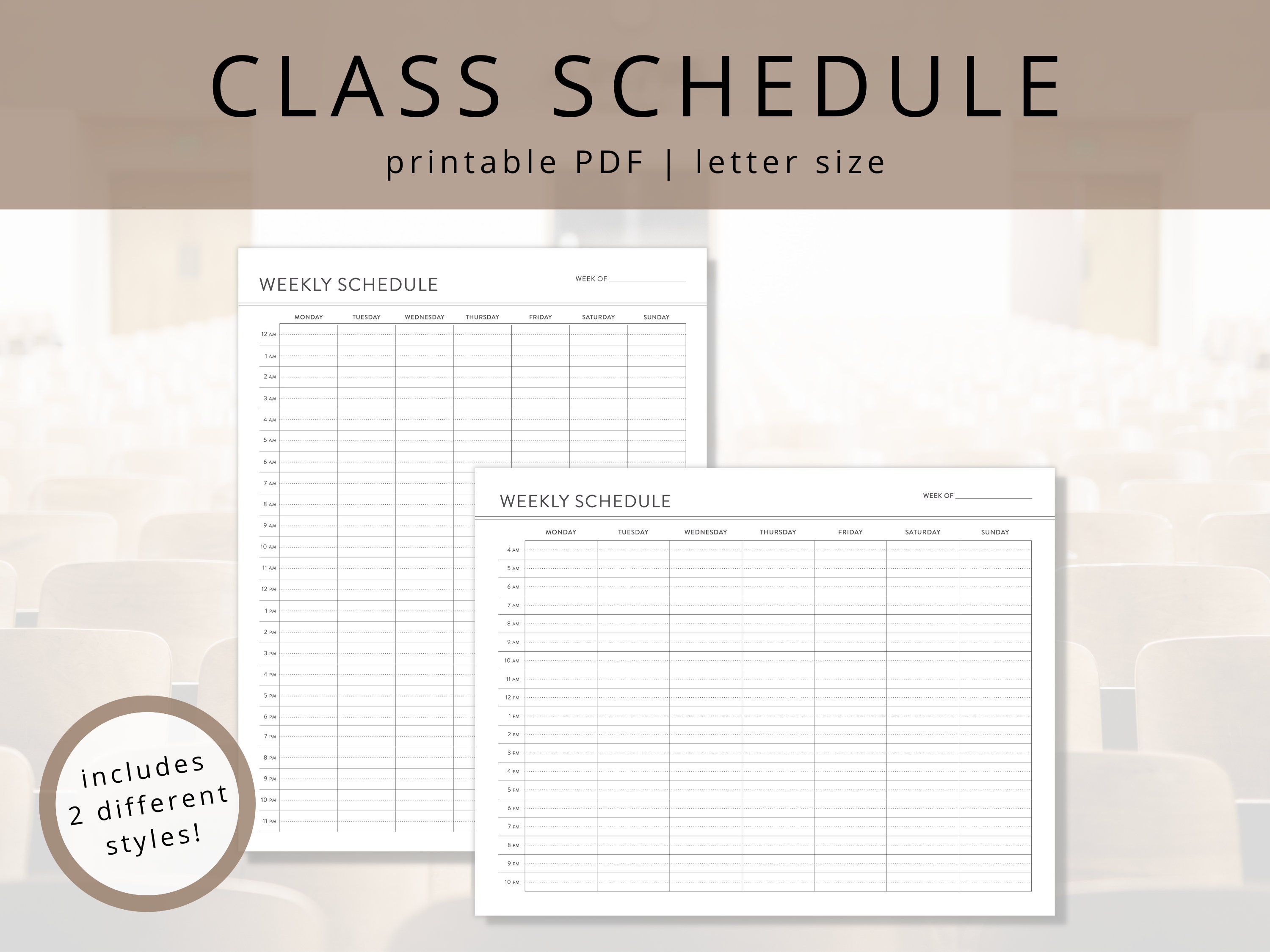 Minimalist Class Schedule PDF Template for School Week Organization ...