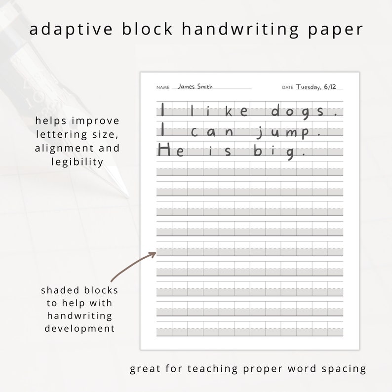 Handwriting Paper PDF for Sentence Writing, Blank Printable Block ...