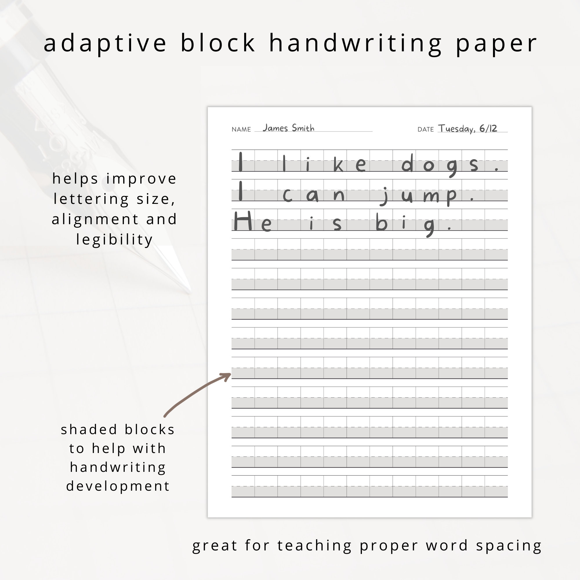 Handwriting Paper PDF for Sentence Writing, Blank Printable Block ...