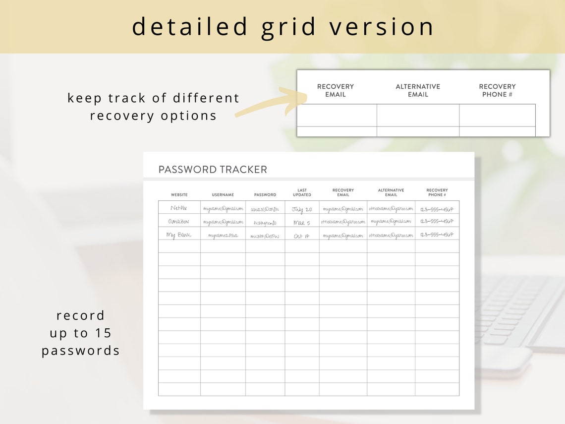 Minimalist Password Tracker PDF for Mental Organization, Printable ...