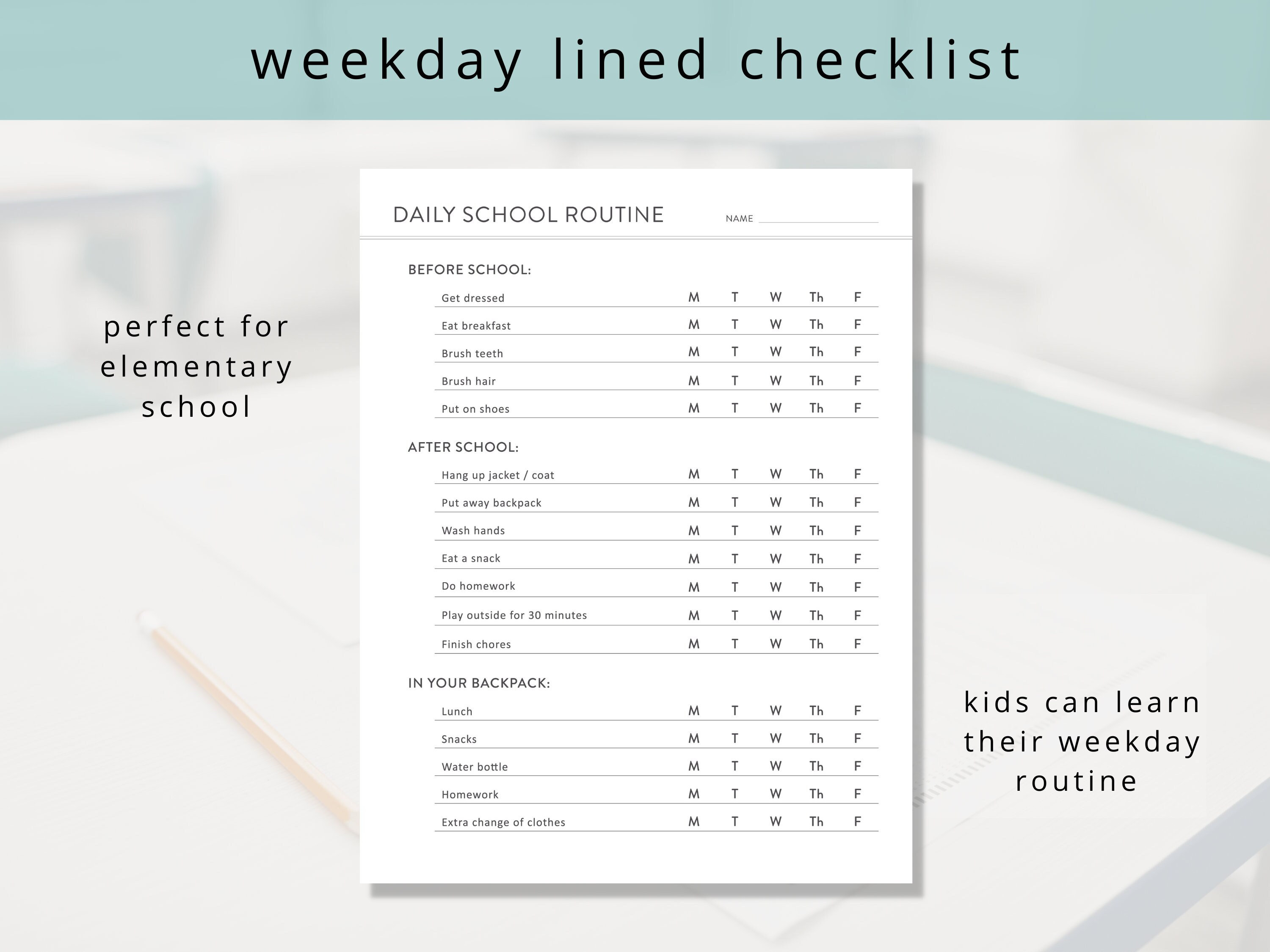 Minimalist Daily School Day Routine PDF Template for Kids, Printable ...