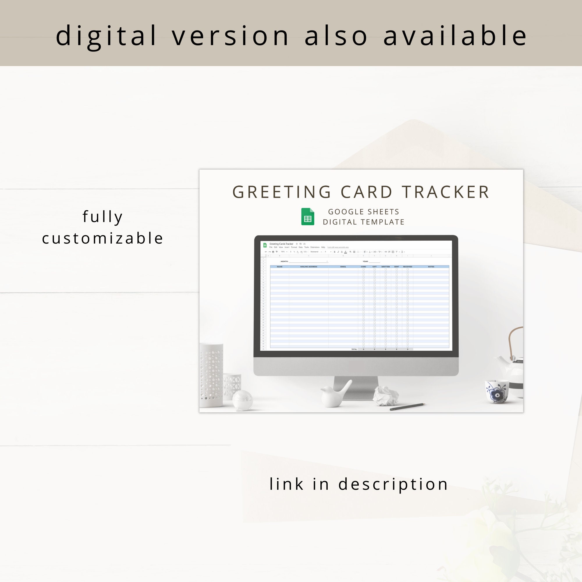Minimalist Greeting Card Tracker PDF for Personal Contact Management ...
