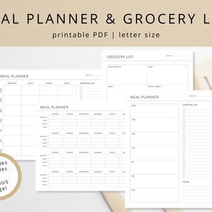 Minimalist Meal Planner Bundle PDF, Includes Grocery List for Menu and ...