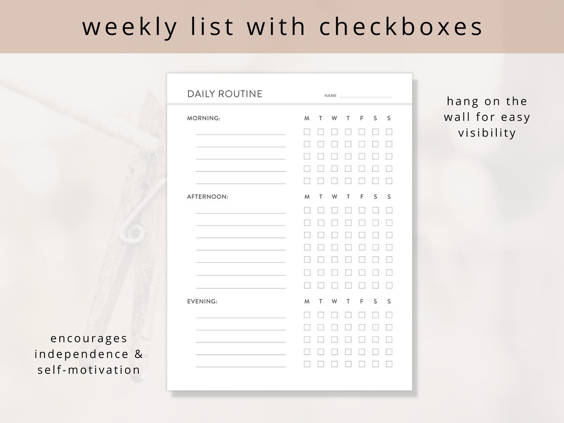 PDF-Vorlage für die tägliche Routine für Kinder, druckbare Checkliste ...