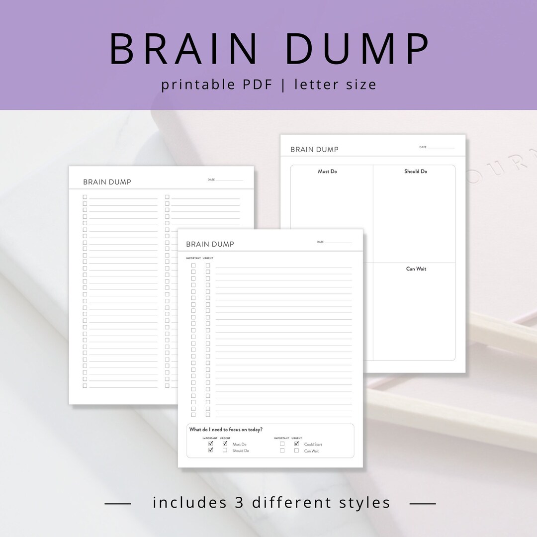 Minimalist Brain Dump PDF Template With Eisenhower Matrix Worksheet ...