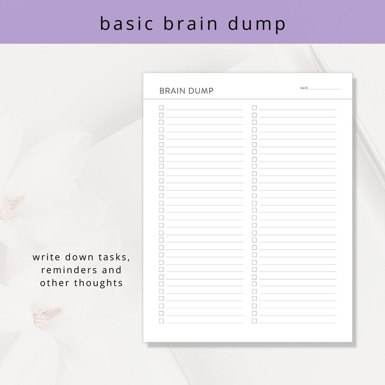 Minimalist Brain Dump PDF Template With Eisenhower Matrix Worksheet ...