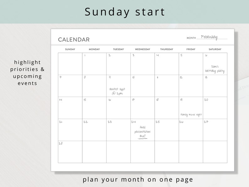 Minimalist Blank Monthly Desk Calendar PDF With Sunday or Monday Start ...