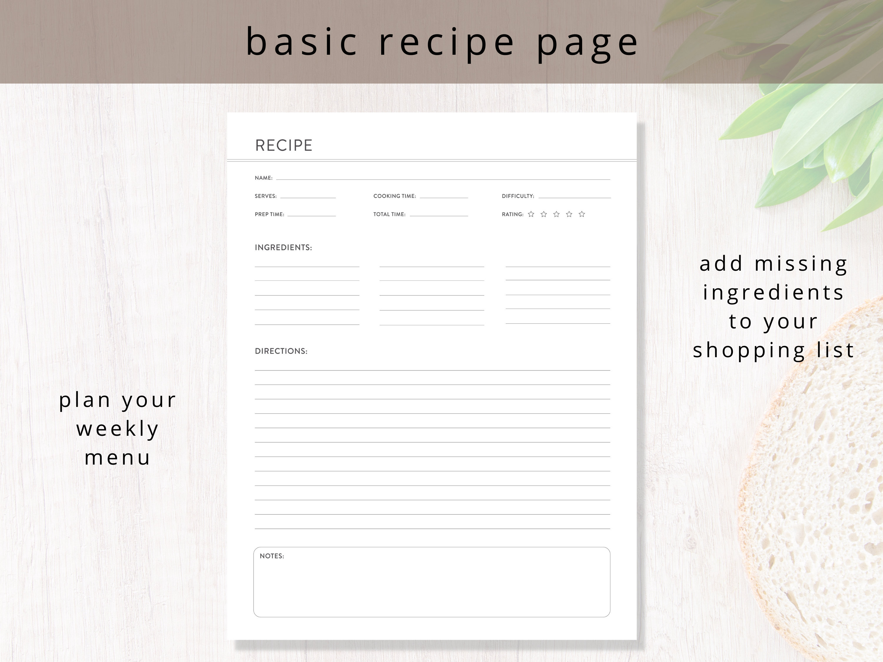 Minimalist Blank Recipe Templates Bundle PDF, Includes Grocery List for ...