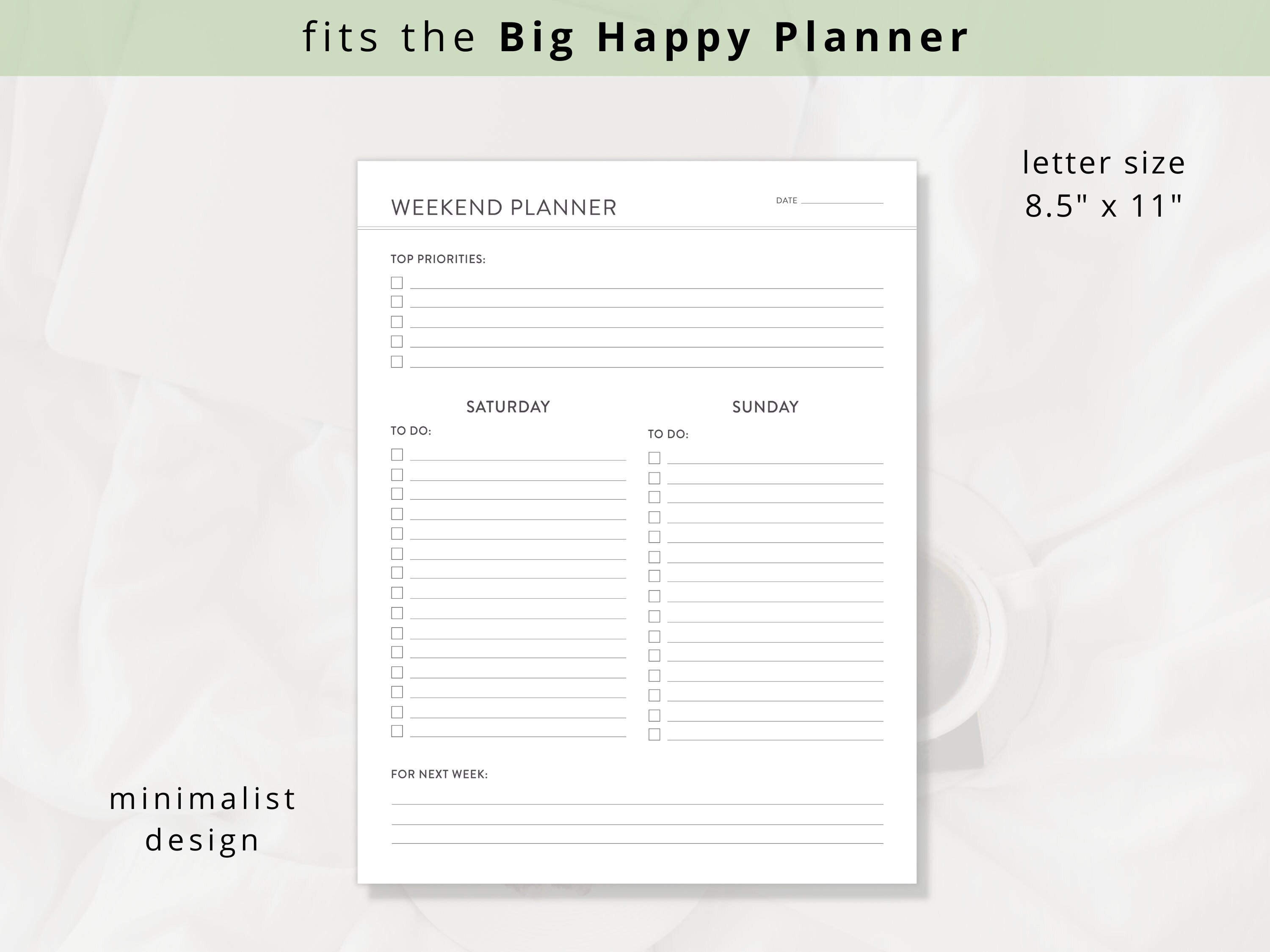 Minimalist Weekend Planner PDF Template for Saturday & Sunday ...