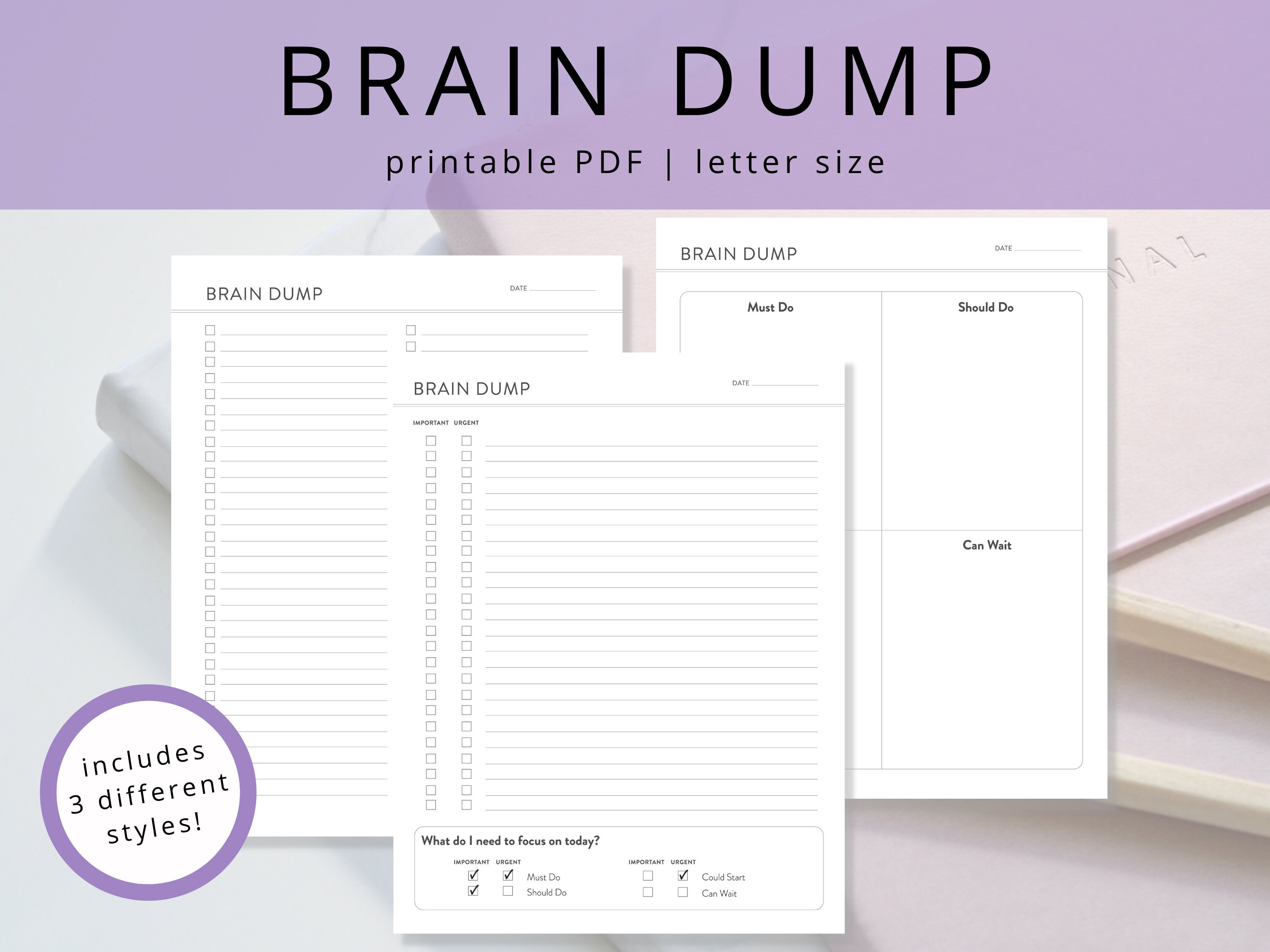 Minimalist Brain Dump PDF Template With Eisenhower Matrix - Etsy