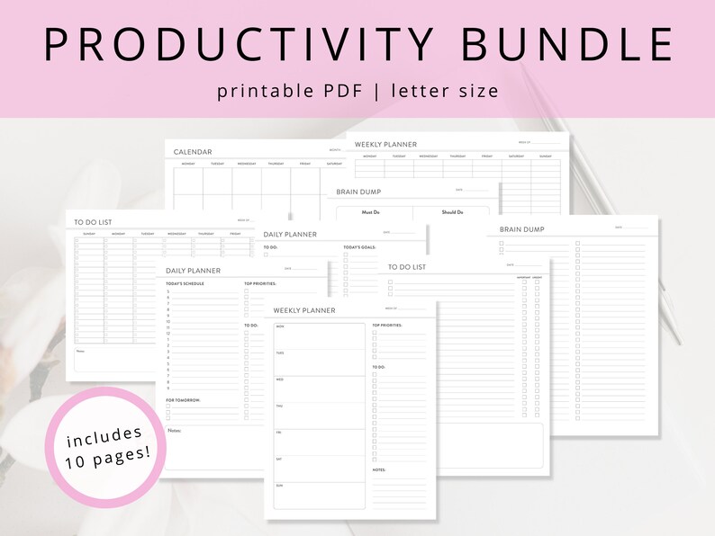 Minimalist Productivity Bundle PDF Printable Planner - Etsy