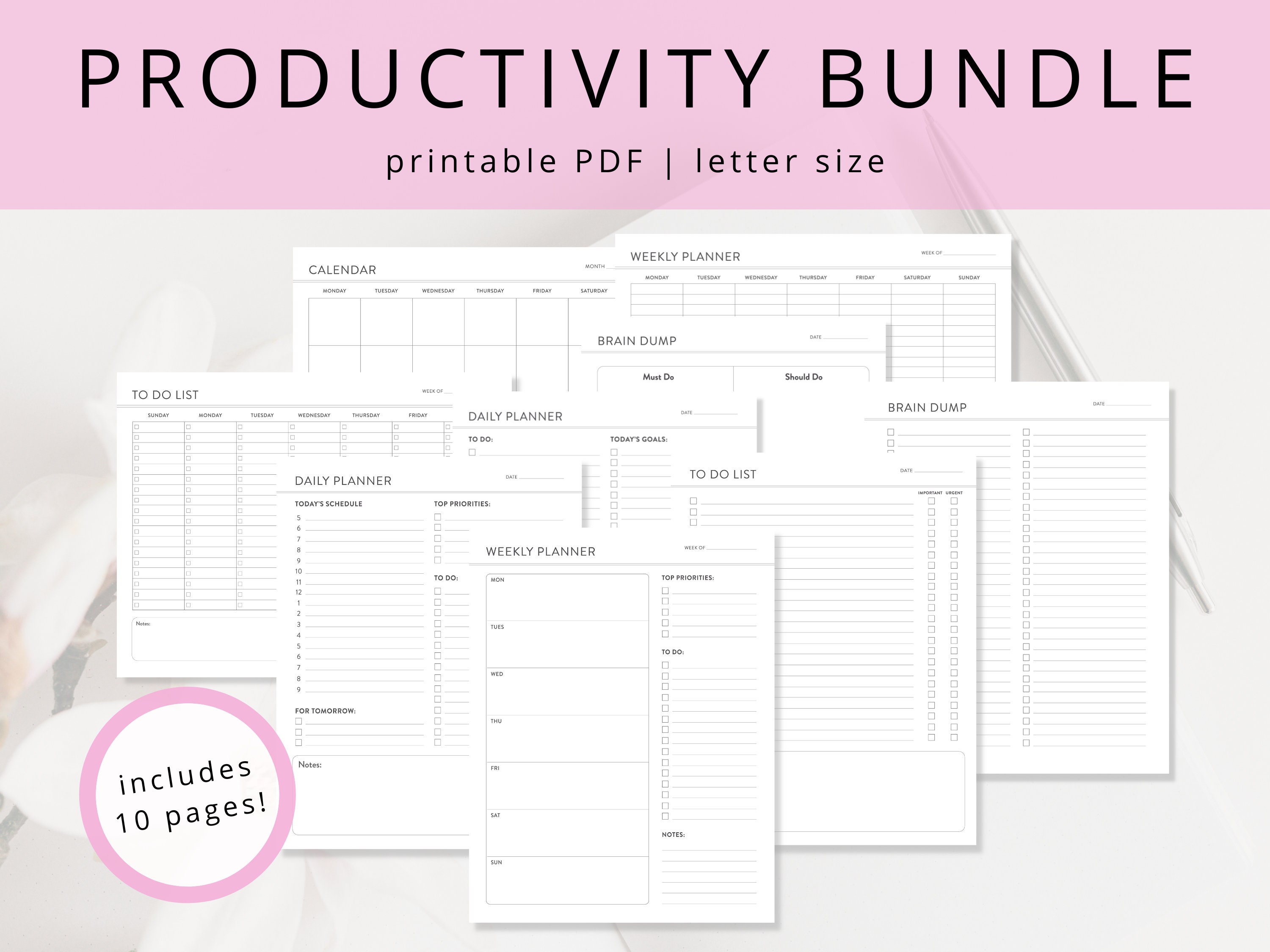 Minimalist Productivity Bundle PDF Printable Planner - Etsy