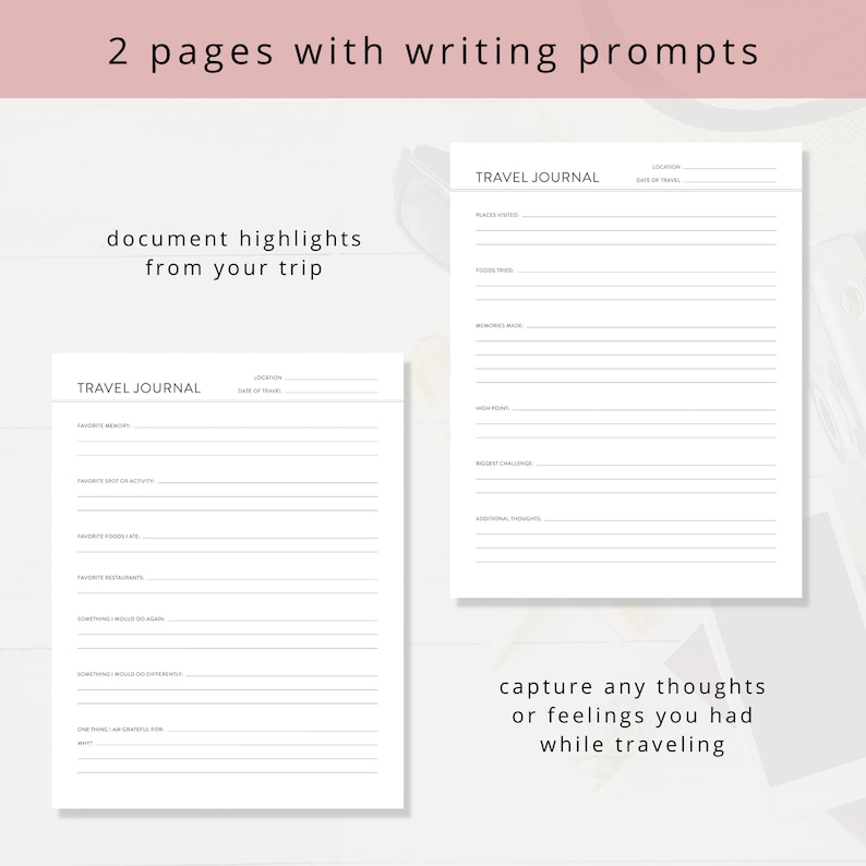 Minimalist Travel Journal PDF Templates for Vacation Memories ...