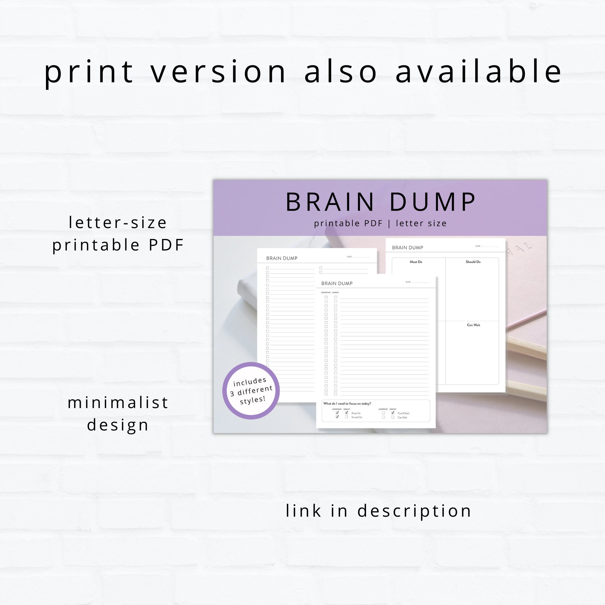 Minimalist Digital Brain Dump Template for Organization & Productivity ...