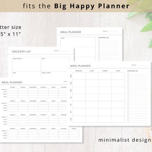 Minimalist Meal Planner Bundle PDF, Includes Grocery List for Menu and ...