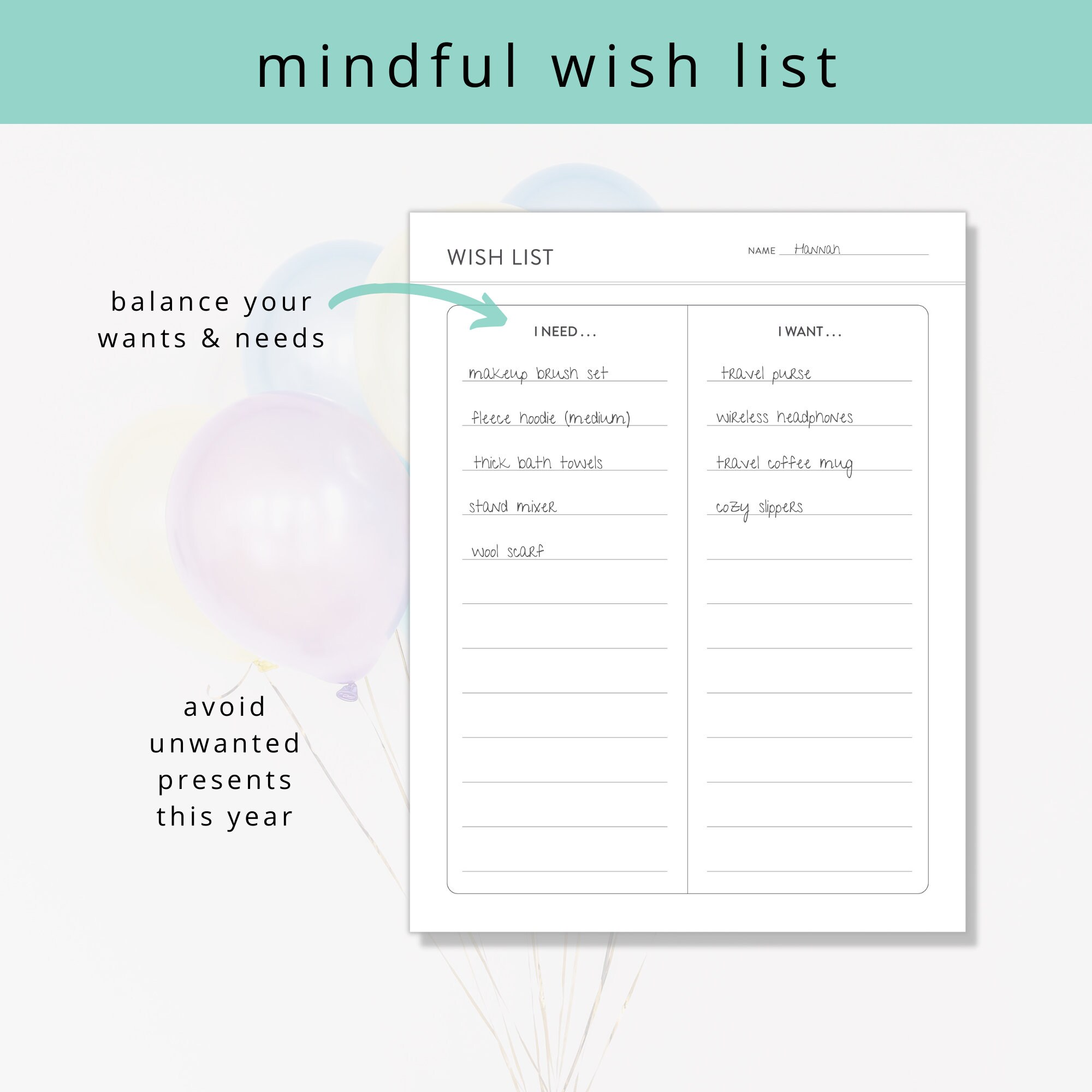 Minimalist Wish List PDF for Gift Giving, Printable Shopping List for ...