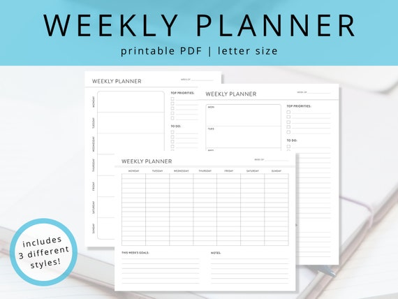 Minimalist Weekly Planner PDF Template Undated 1-week | Etsy