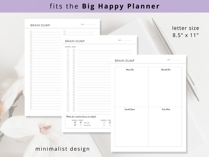 Minimalist Brain Dump PDF Template With Eisenhower Matrix - Etsy