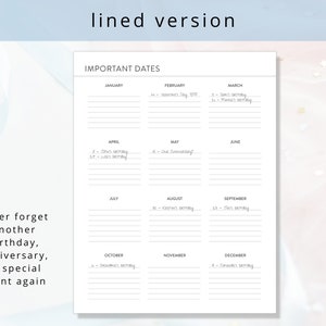 Minimalist Birthday Calendar PDF Template for Remembering Important ...