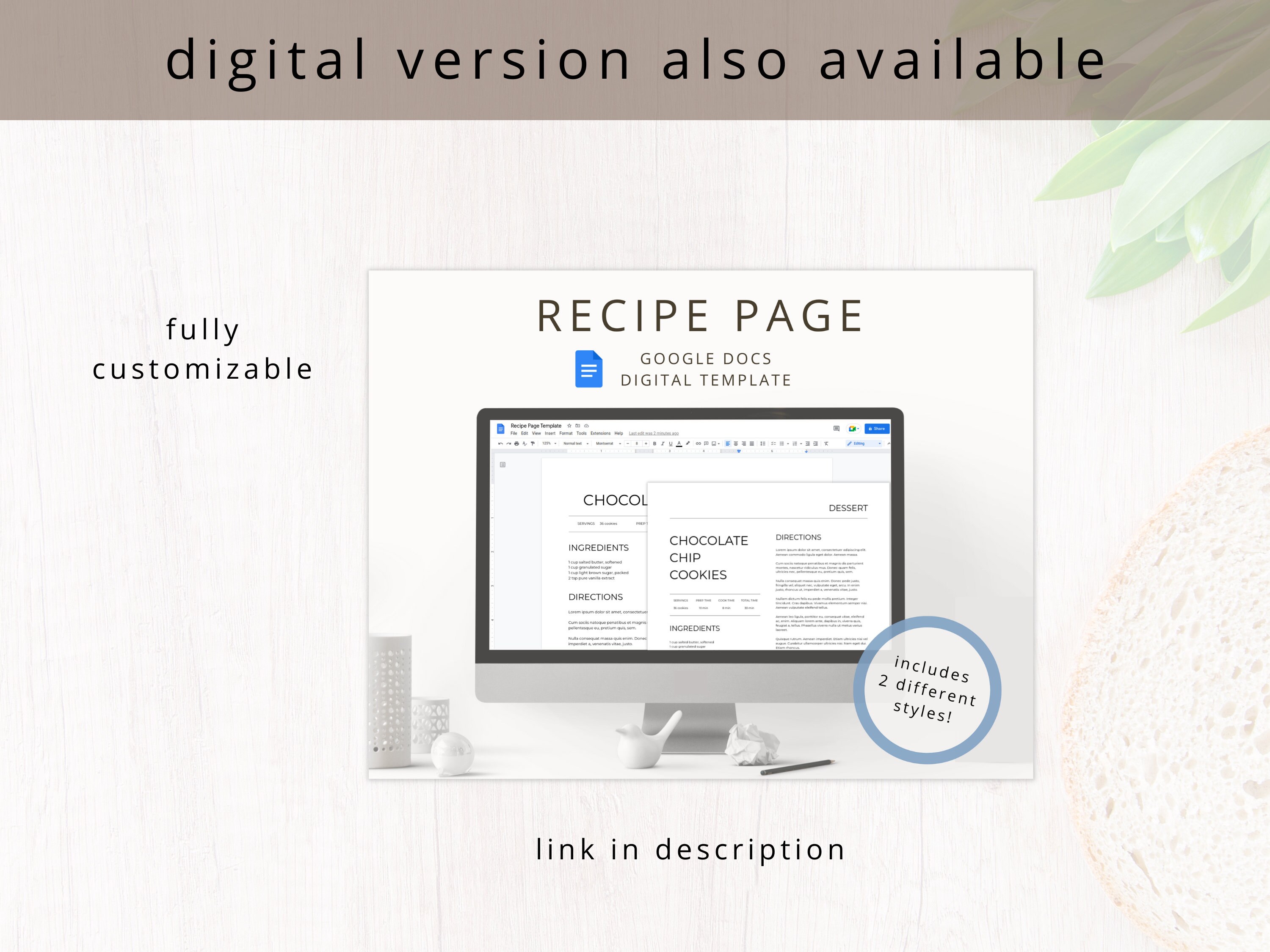 Minimalist Blank Recipe Templates Bundle PDF, Includes Grocery List for ...