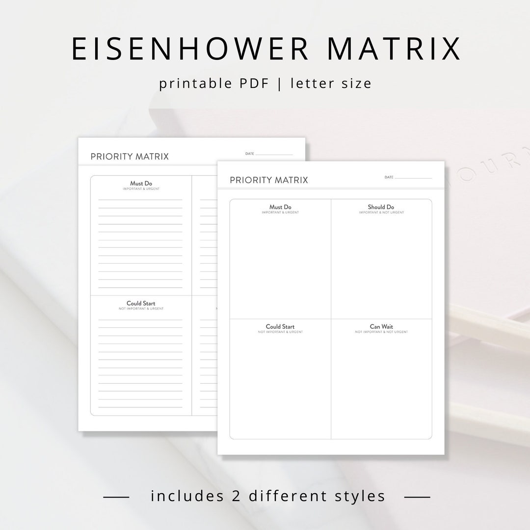 Eisenhower Matrix Worksheet: Printable Task Planner for Productivity ...