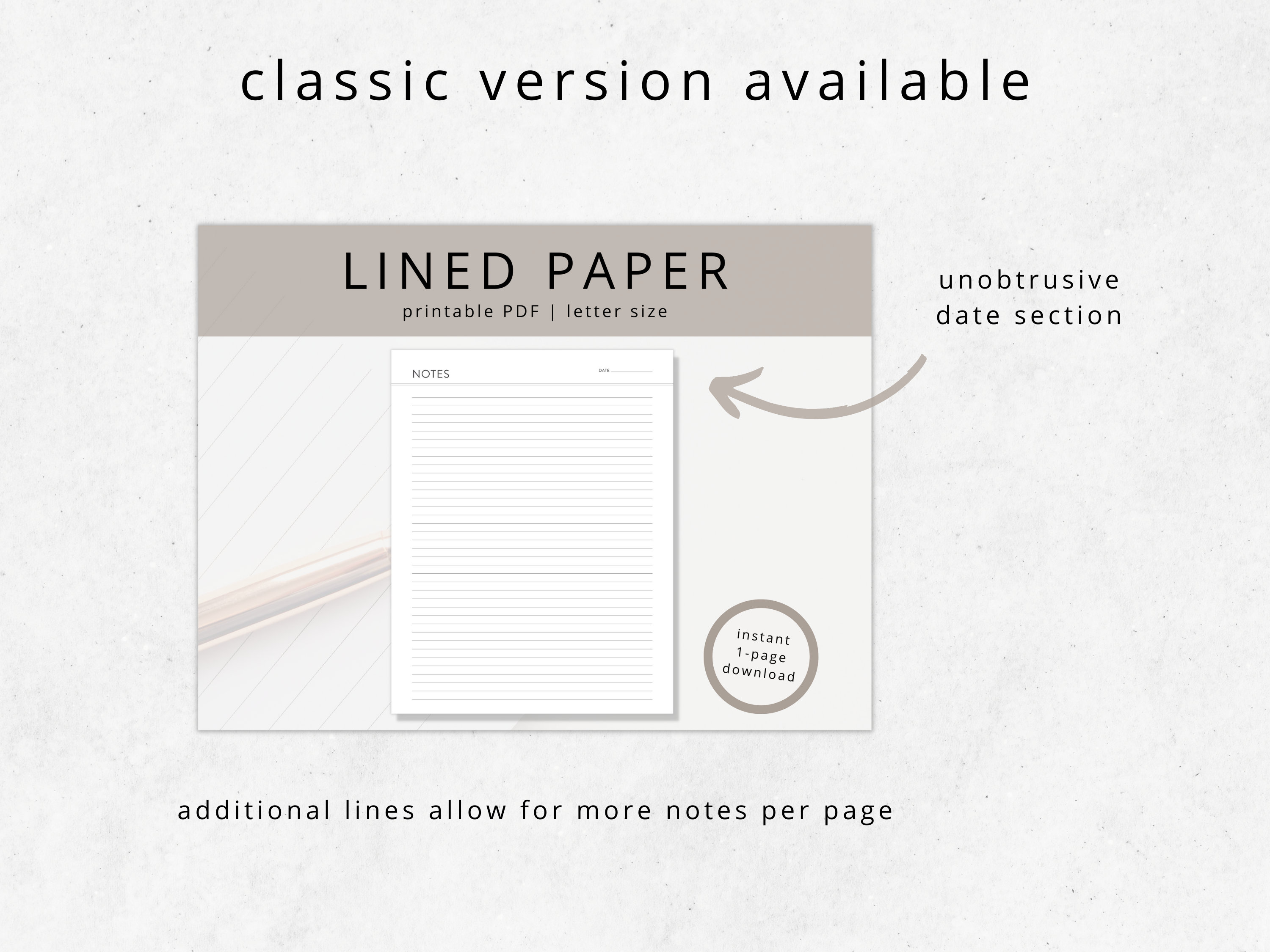 Minimalist Lined Writing Paper With Dates for Note Taking & Studying ...