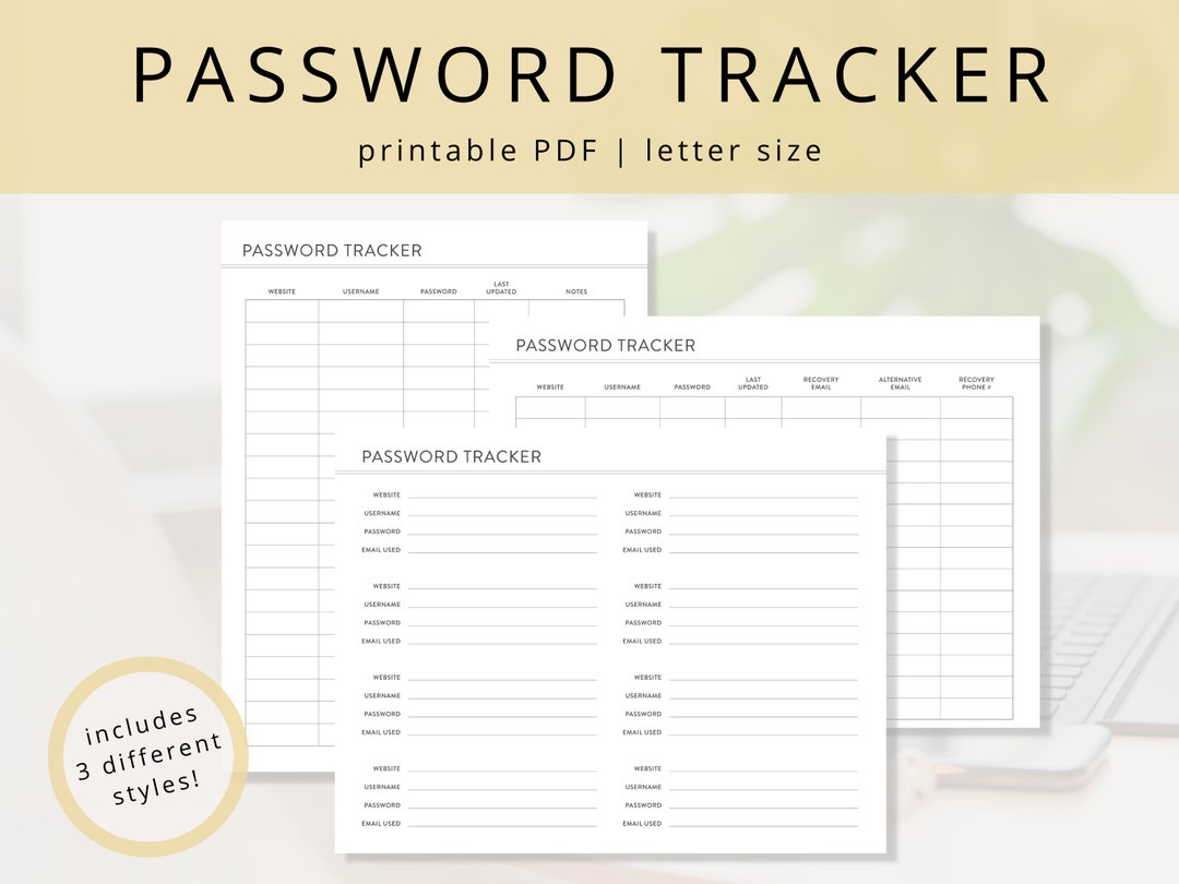 Minimalist Password Tracker PDF for Mental Organization, Printable ...