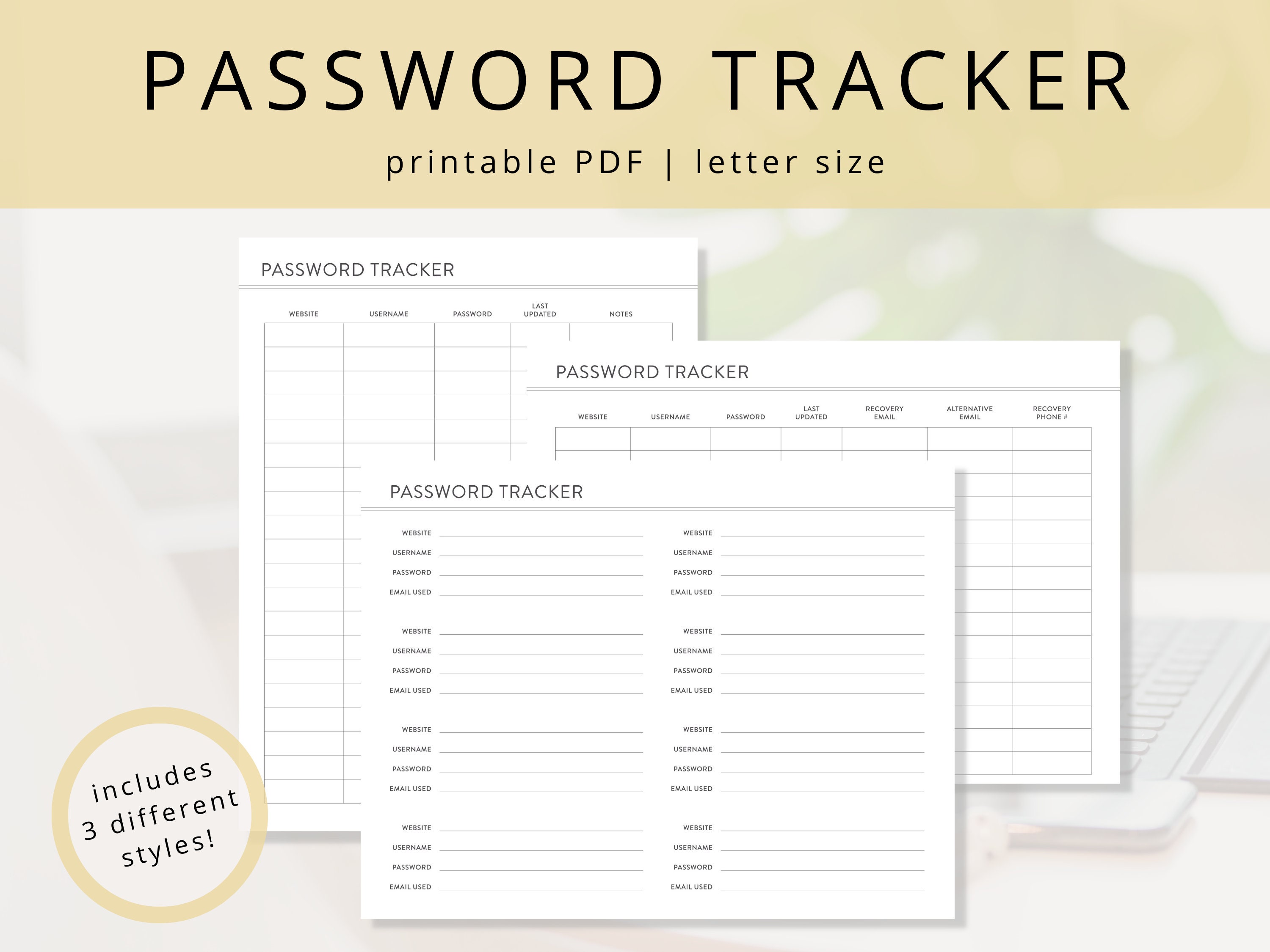 Minimalist Password Tracker PDF for Mental Organization, Printable ...