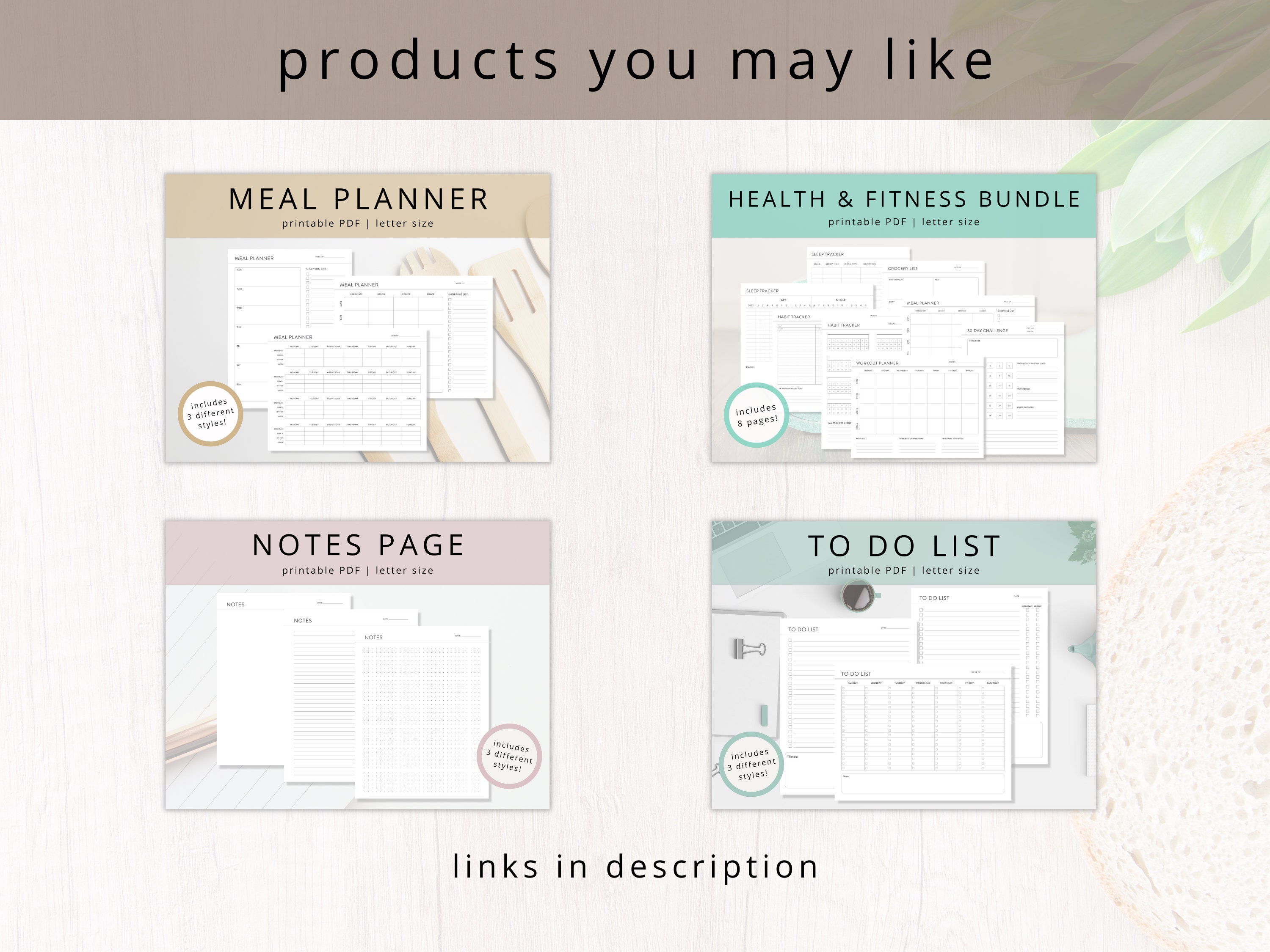 Minimalist Blank Recipe Templates Bundle PDF, Includes Grocery List for ...