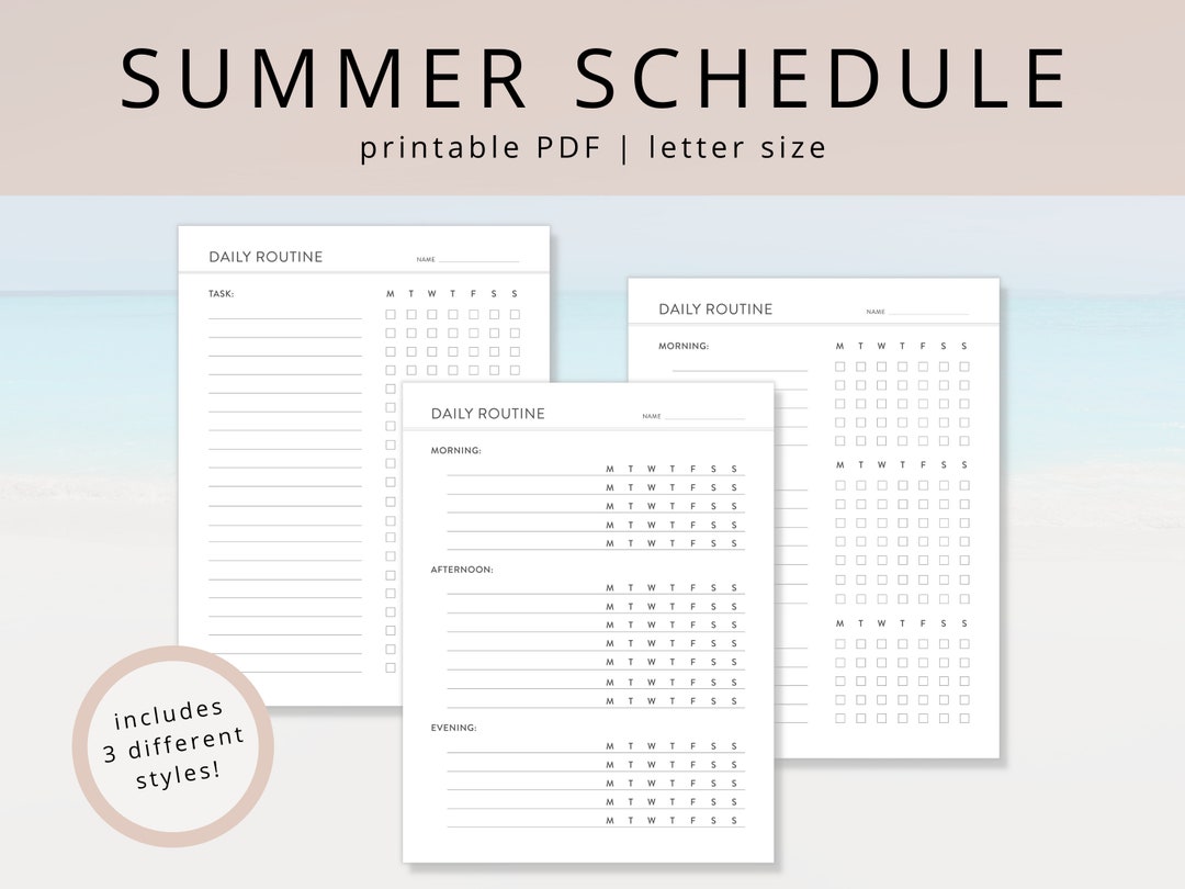 Summer Calendar & Kids Daily Checklist PDF Template for Routine ...