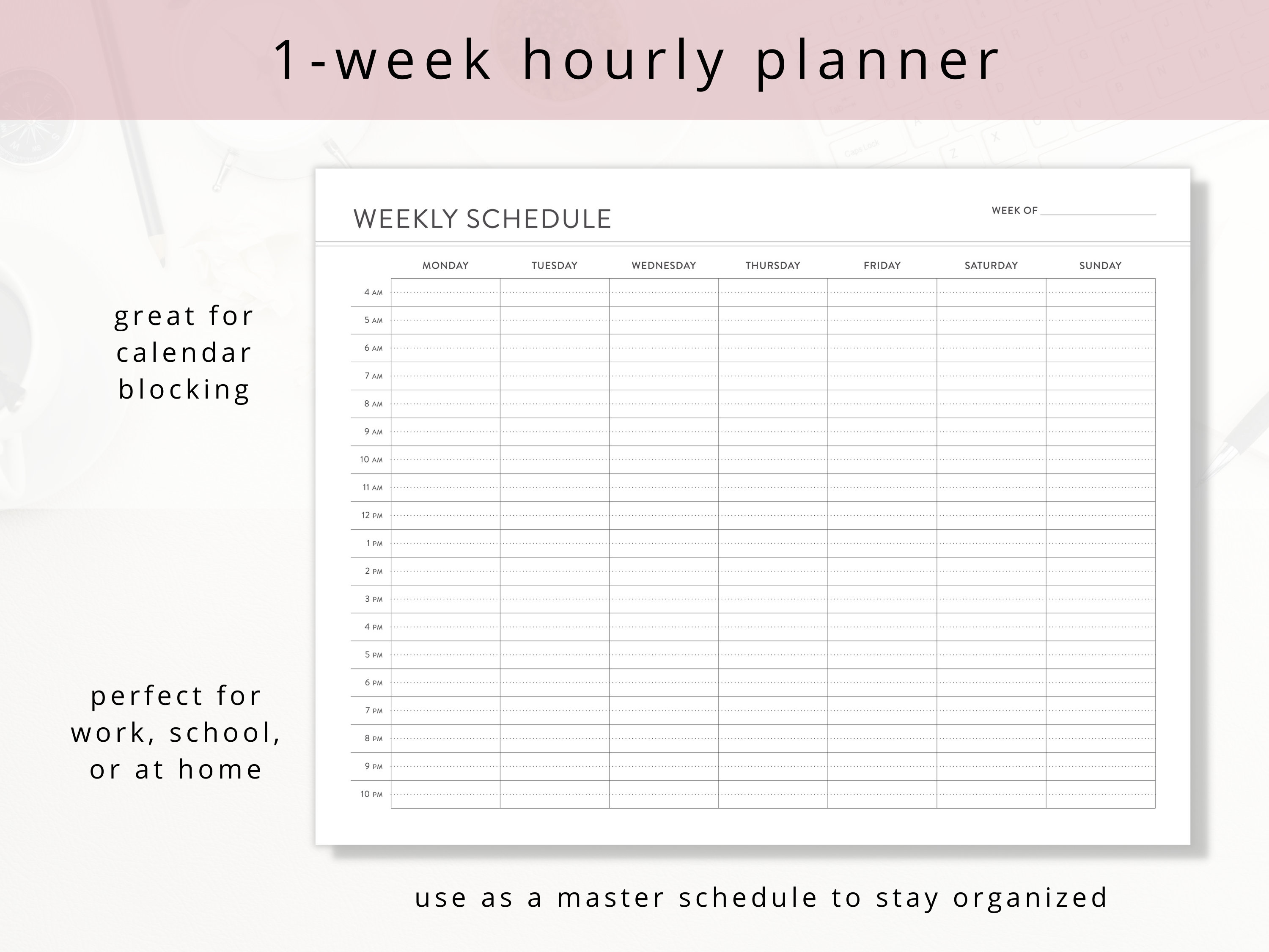 Minimalist Weekly 18 Hour Planner PDF Template for Calendar Blocking ...