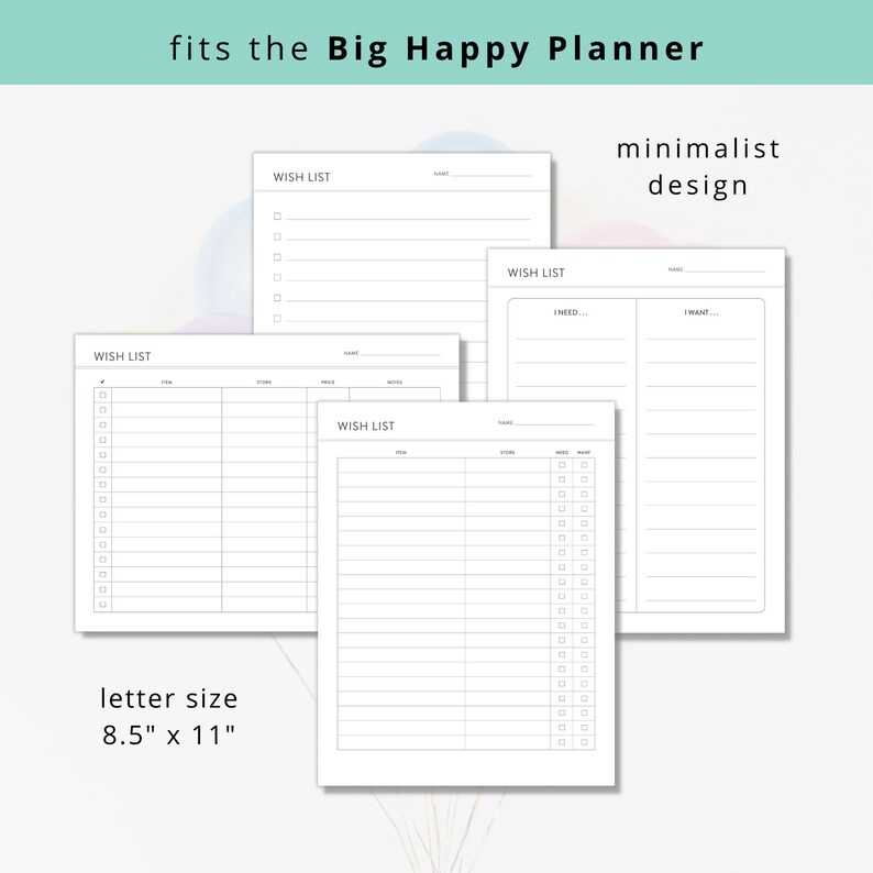 Minimalist Wish List PDF for Gift Giving, Printable Shopping List for ...