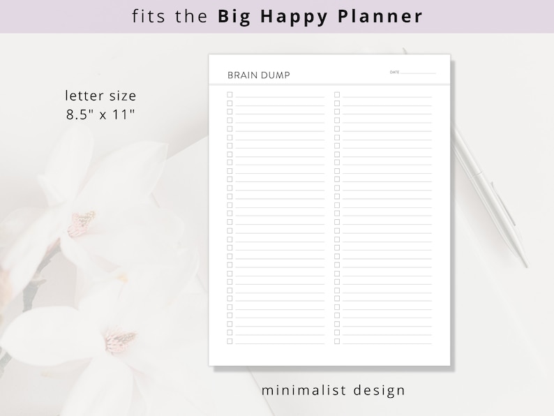 Minimalist Brain Dump PDF Template for Productivity & Time Management ...
