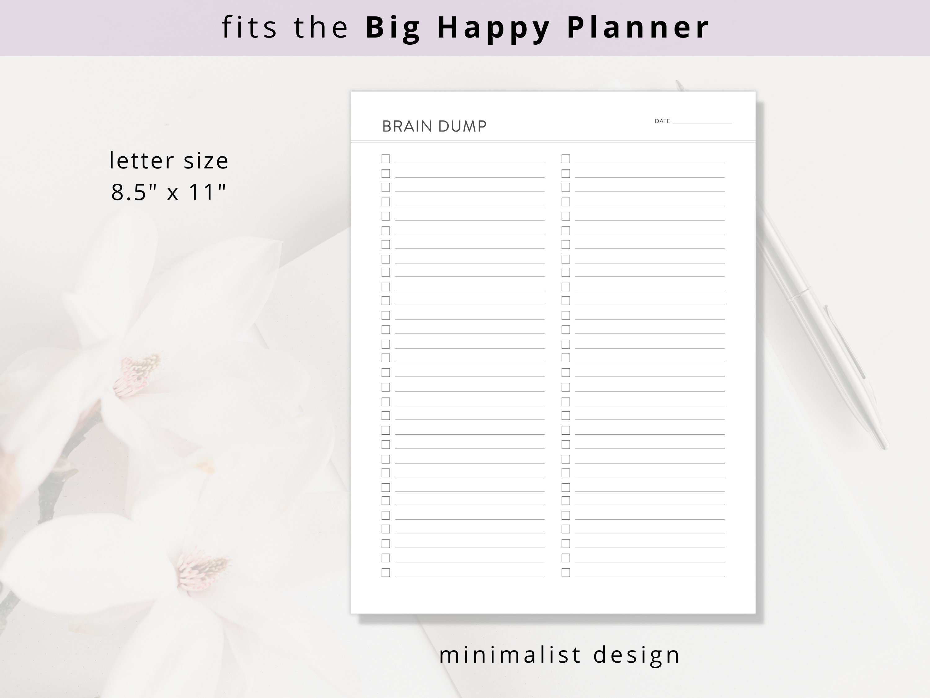 Minimalist Brain Dump PDF Template for Productivity & Time Management ...