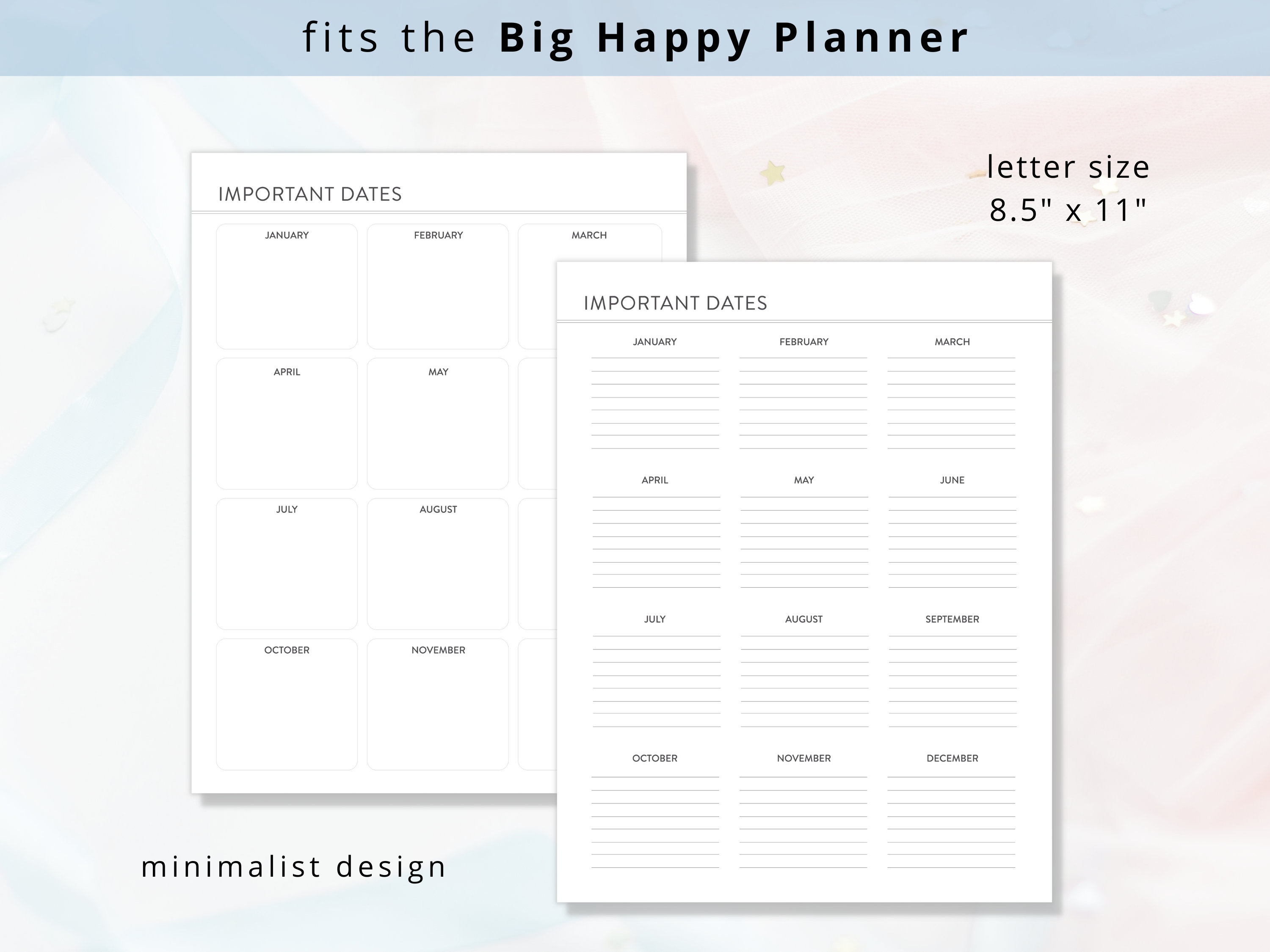 Minimalist Birthday Calendar PDF Template for Remembering Important ...