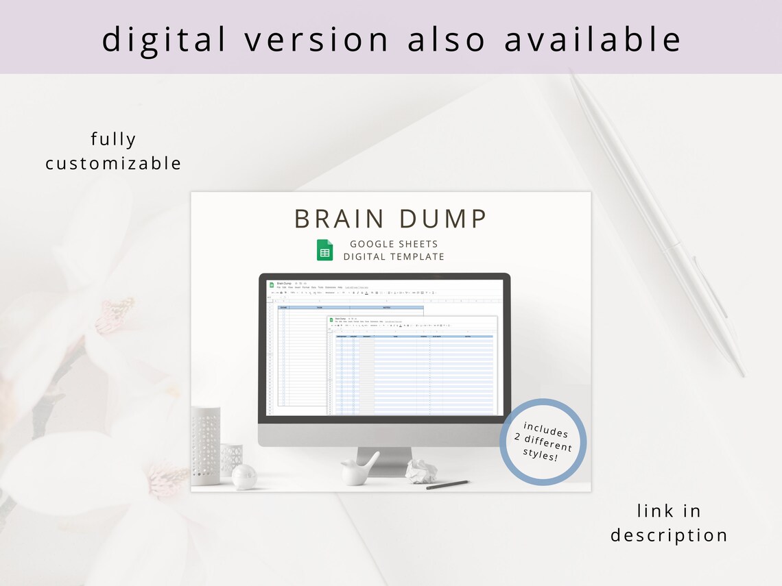 Minimalist Brain Dump PDF Template for Productivity & Time Management ...